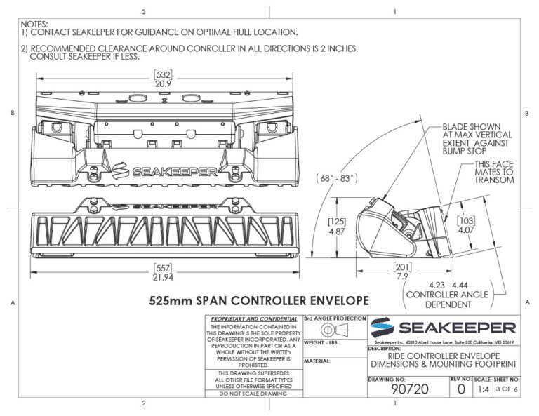 Seakeeper Ride | Controller Footprint & Envelope Drawings Including ...