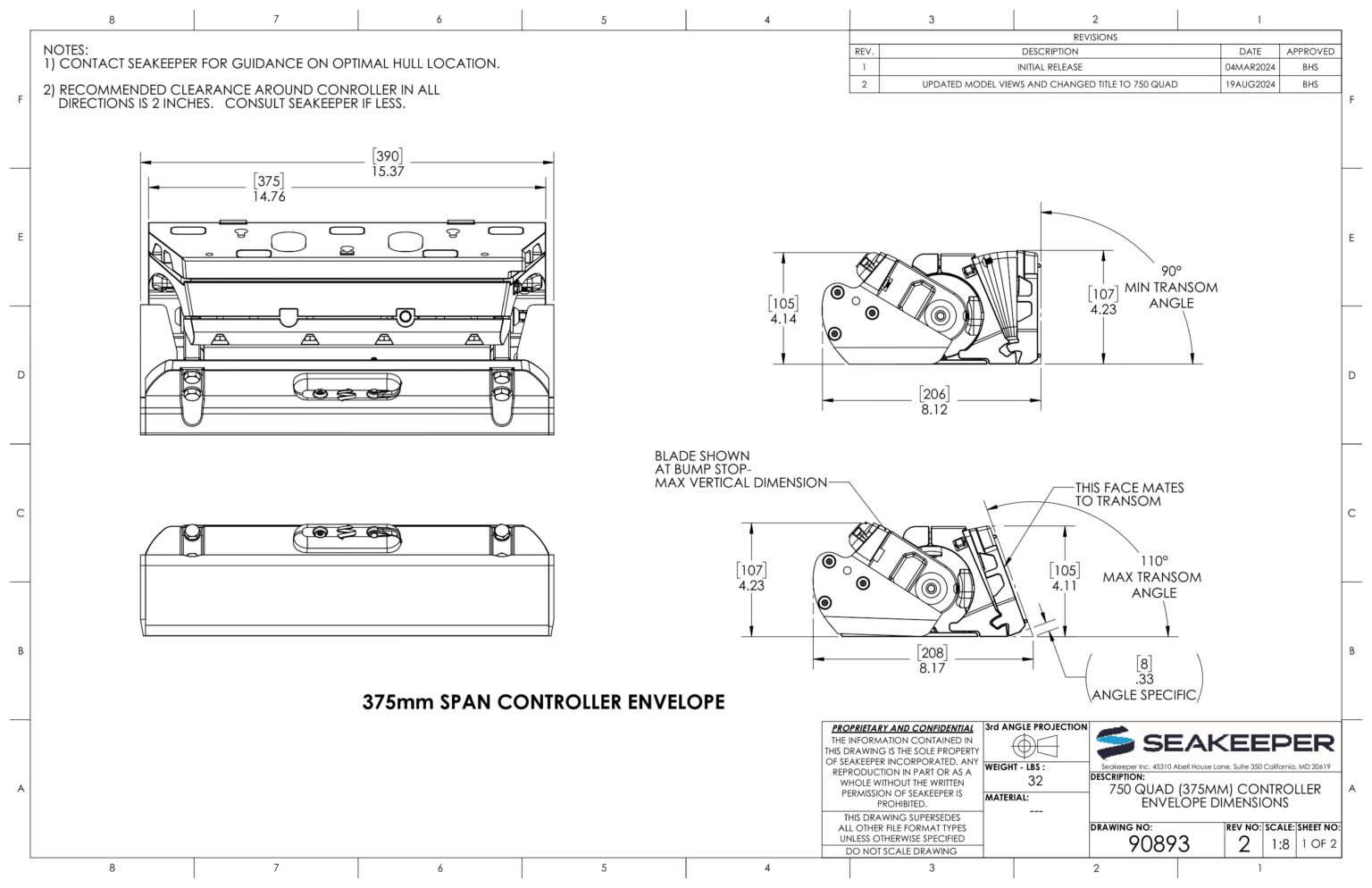 Seakeeper Ride | Controller Footprint & Envelope Drawings Including ...
